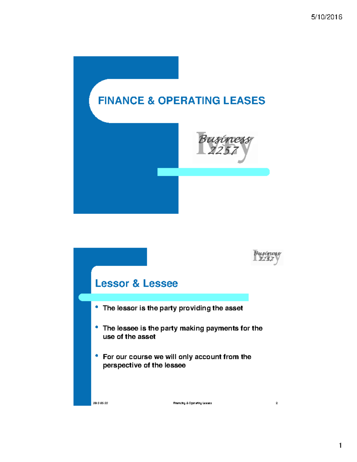 Finance and Operating Leases-1 - FINANCE & OPERATING LEASES Lessor ...