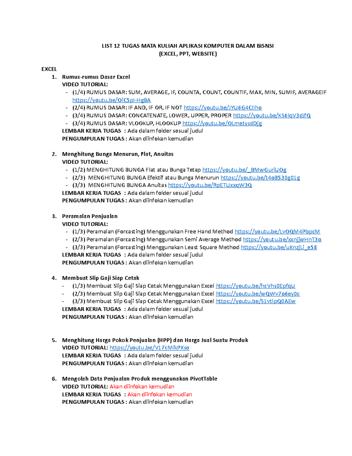 List Video Tutorial 12 Materi fix - LIST 12 TUGAS MATA KULIAH APLIKASI ...