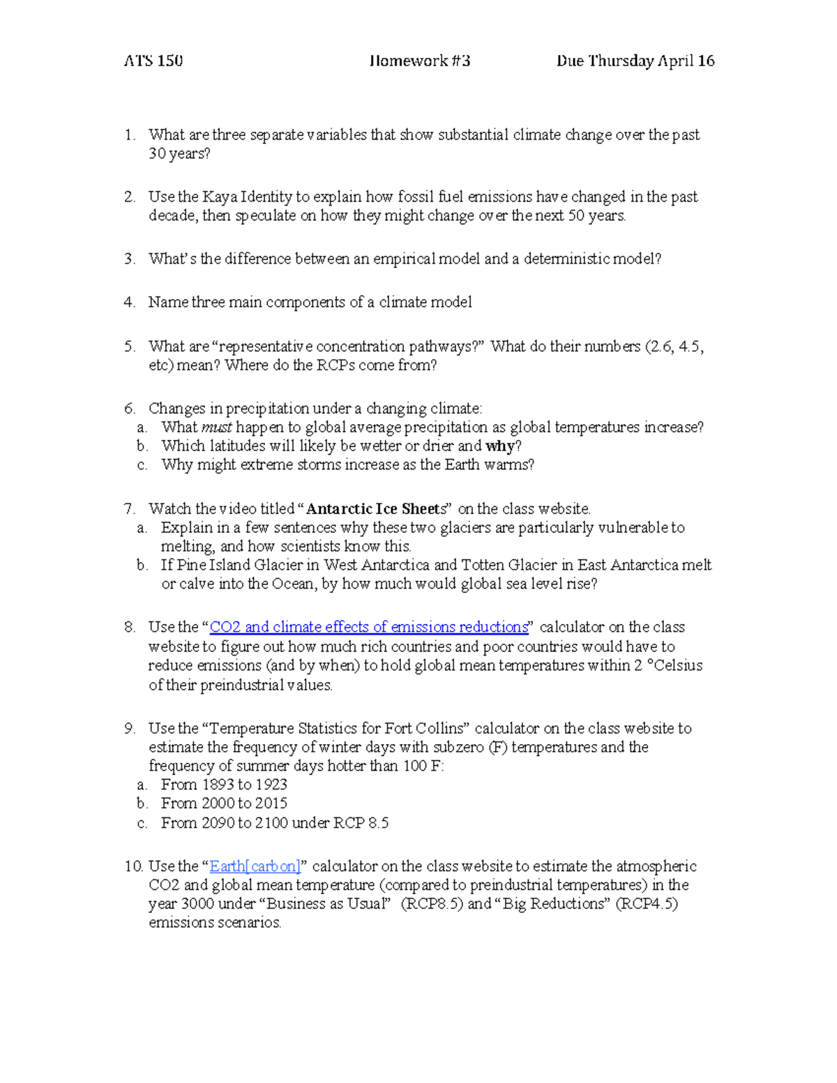 HW3 - HW3 Questions, Due Tuesday - ATS 150 Homework # 3 Due Thursday ...