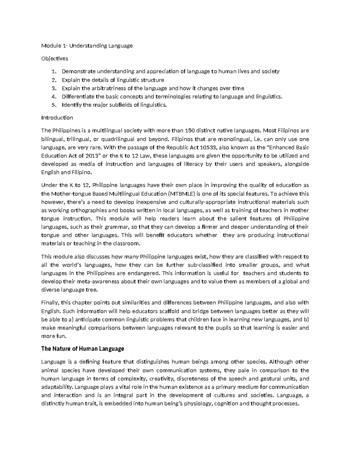 Lesson 1-Understanding Language - Module 1- Understanding Language ...