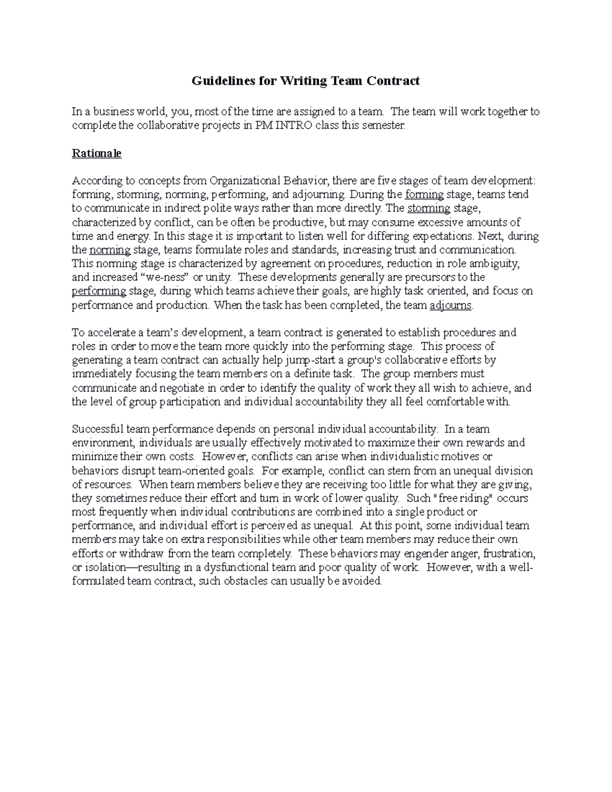 Team Contract - templates and lectures - Guidelines for Writing Team ...