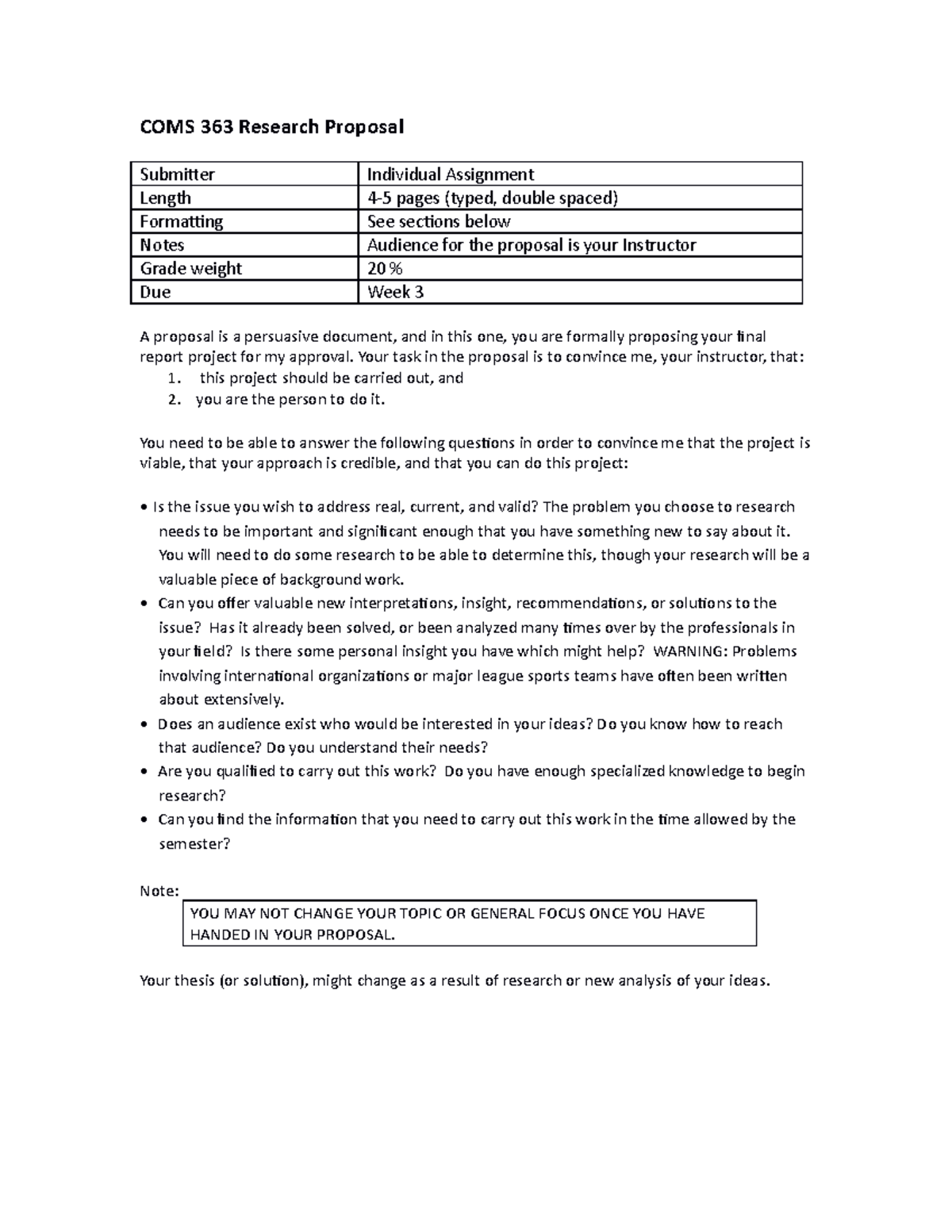 Proposal Assignment - COMS 363 Research Proposal Submitter Individual ...