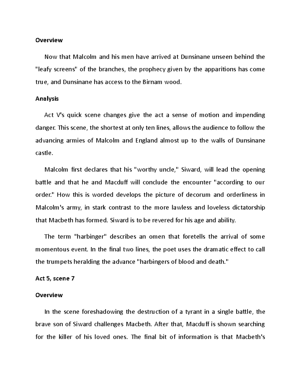 Macbeth act v scene 6 7 8 and 9 - Overview Now that Malcolm and his men ...