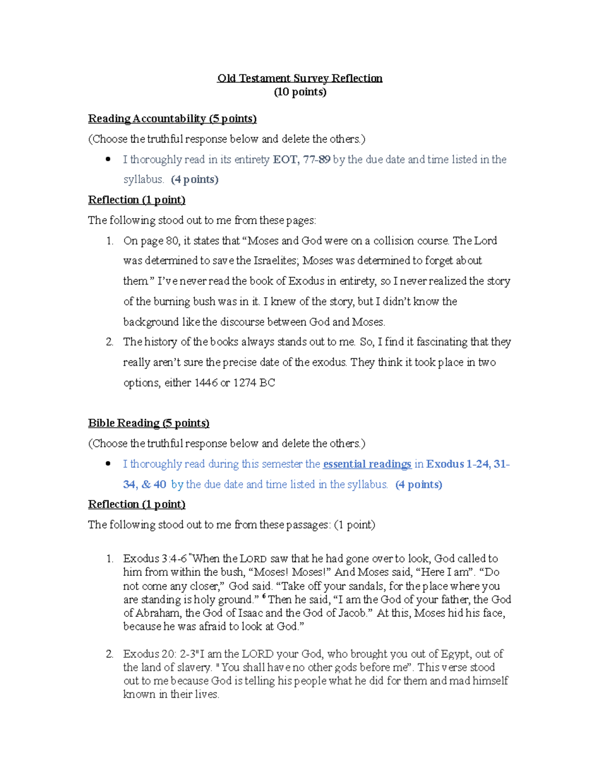 Chapter 6 review - Old Testament Survey Reflection (10 points) Reading ...