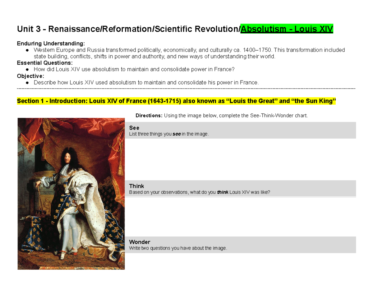 Louis XIV - Academic - Unit 3 - Renaissance/Reformation/Scientific ...