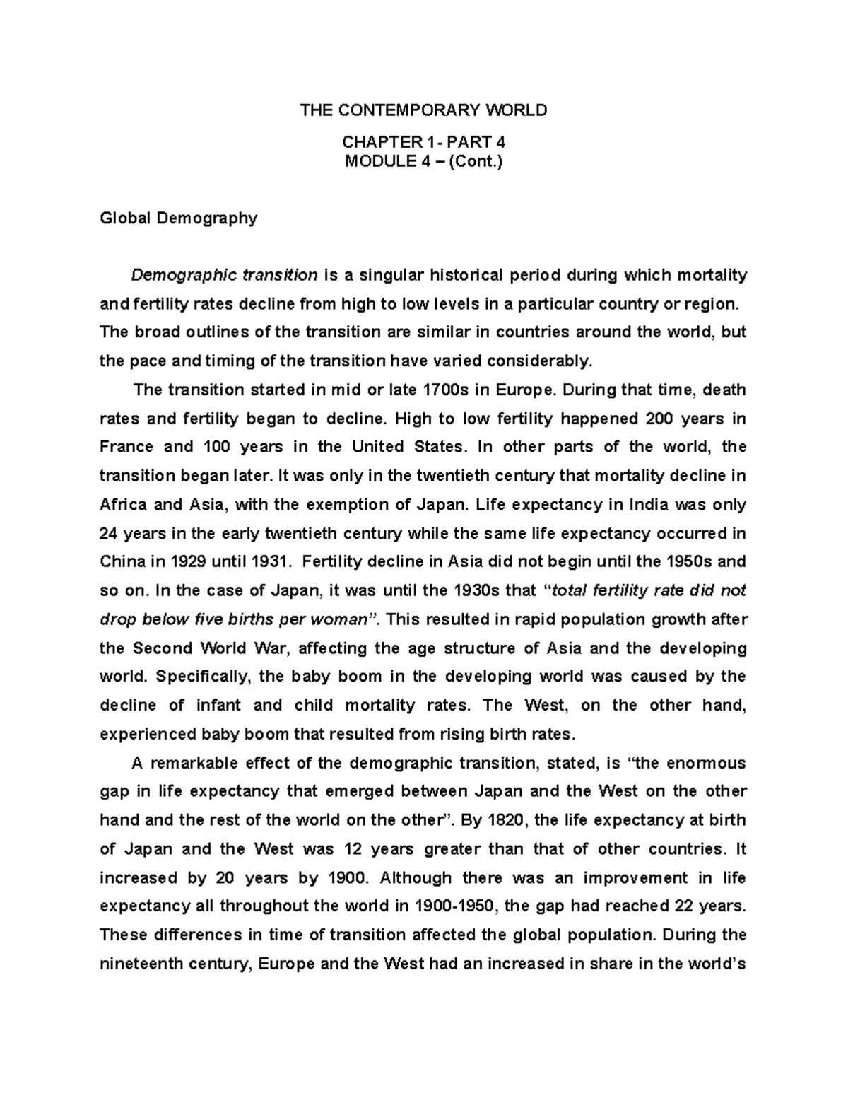 TCW Module 4 CHAP 1 PART 4 - THE CONTEMPORARY WORLD CHAPTER 1- PART 4 ...