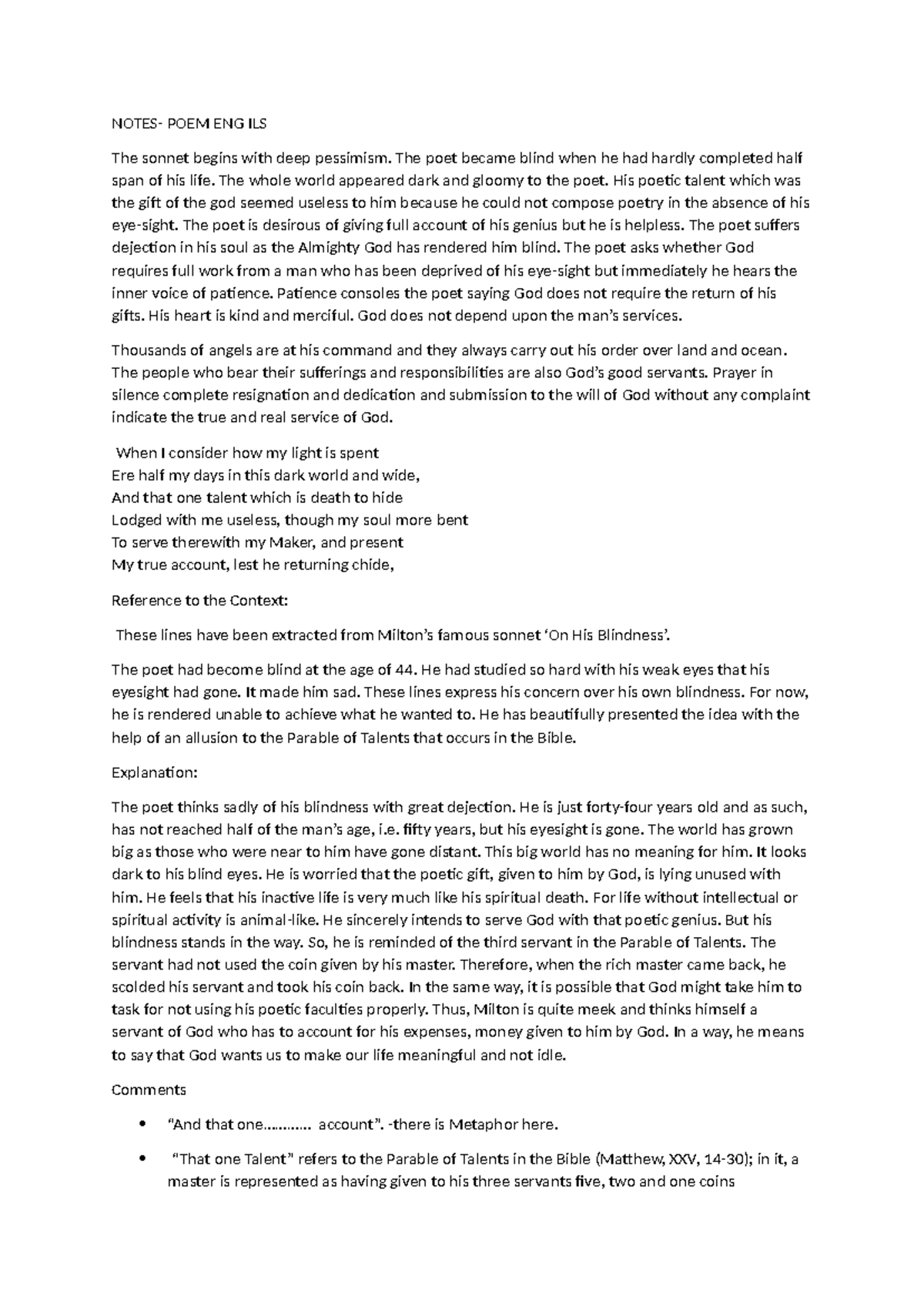 Notes ENG - ... - NOTES- POEM ENG ILS The sonnet begins with deep ...