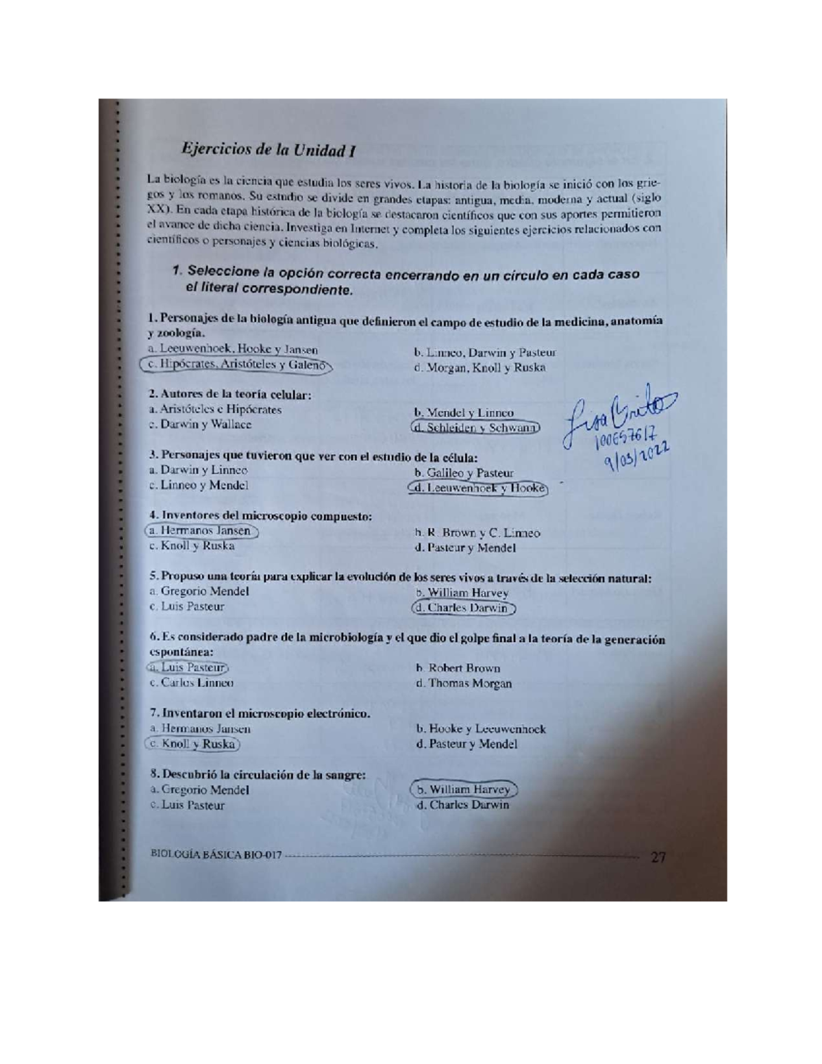 Ejercicios de la Unidad I - Lisa Brito compressed - Biología Básica ...