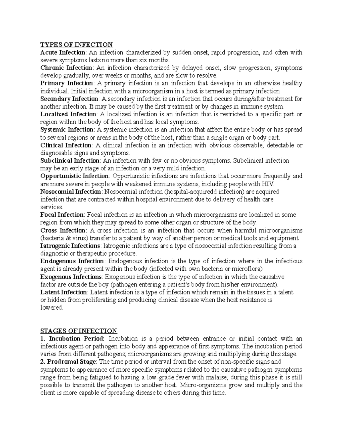 Types OF Infections ( Nursing Foundation) - TYPES OF INFECTION Acute ...