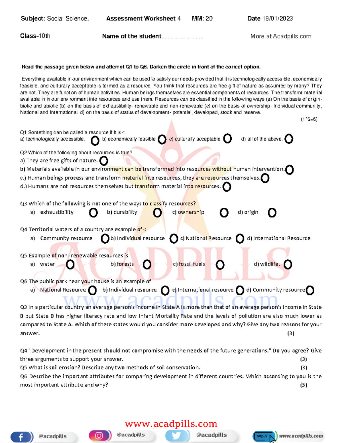 SST Assessment Worksheet 04 - Subject: Social Science. Assessment ...