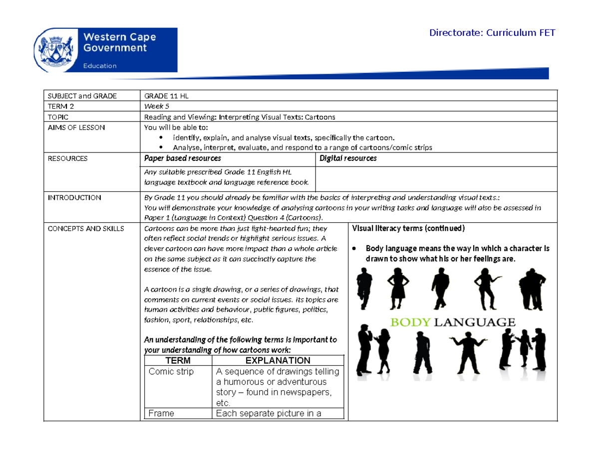 Week 5 Visual Literacy Cartoons - SUBJECT and GRADE GRADE 11 HL TERM 2 ...
