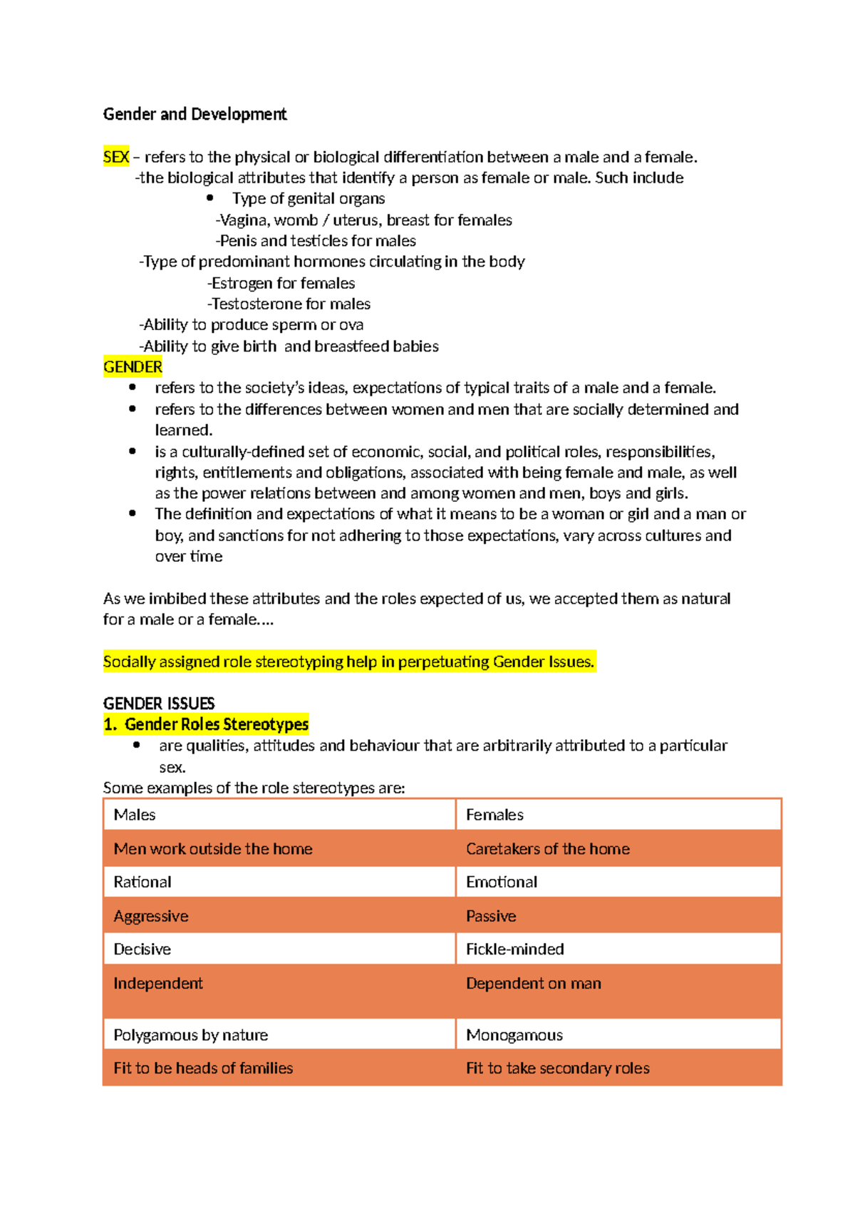 Gender and Development -the biological attributes that identify a ...