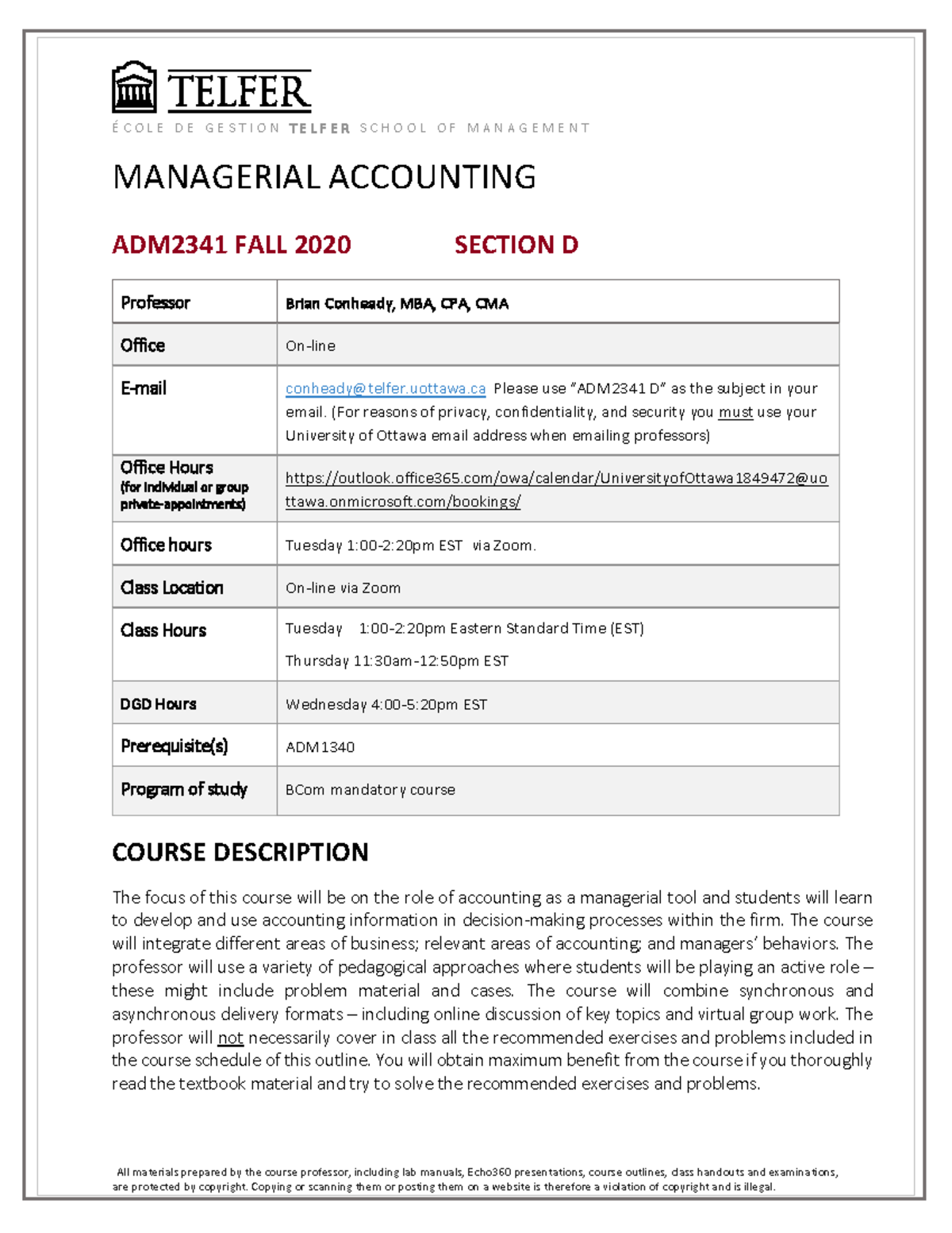 ADM2341-Section D-Fall2020-revised - Warning: TT: undefined function: 32 É COLE DE GESTION ...