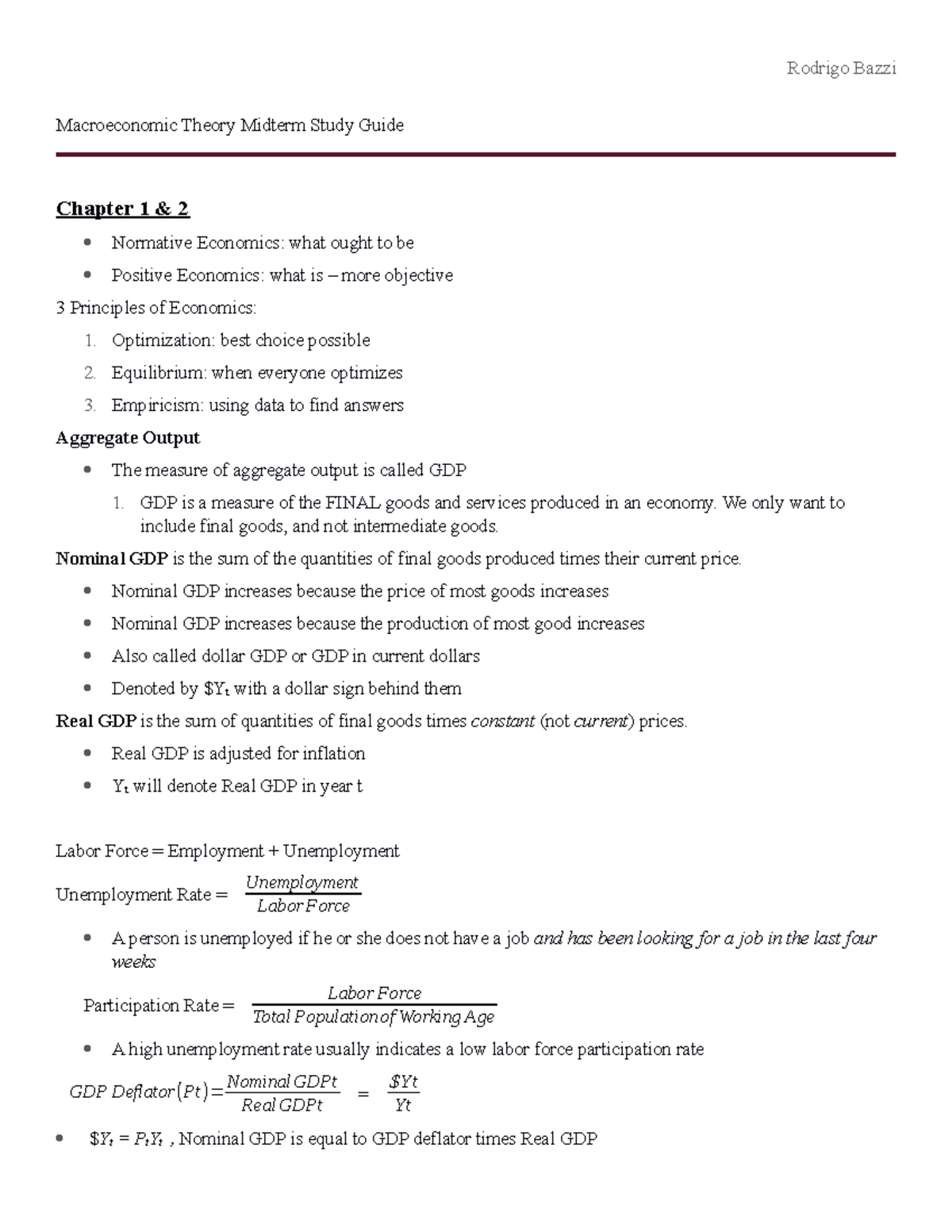 Macroeconomic Theory Midterm Study Guide - Rodrigo Bazzi Macroeconomic Theory Midterm Study ...