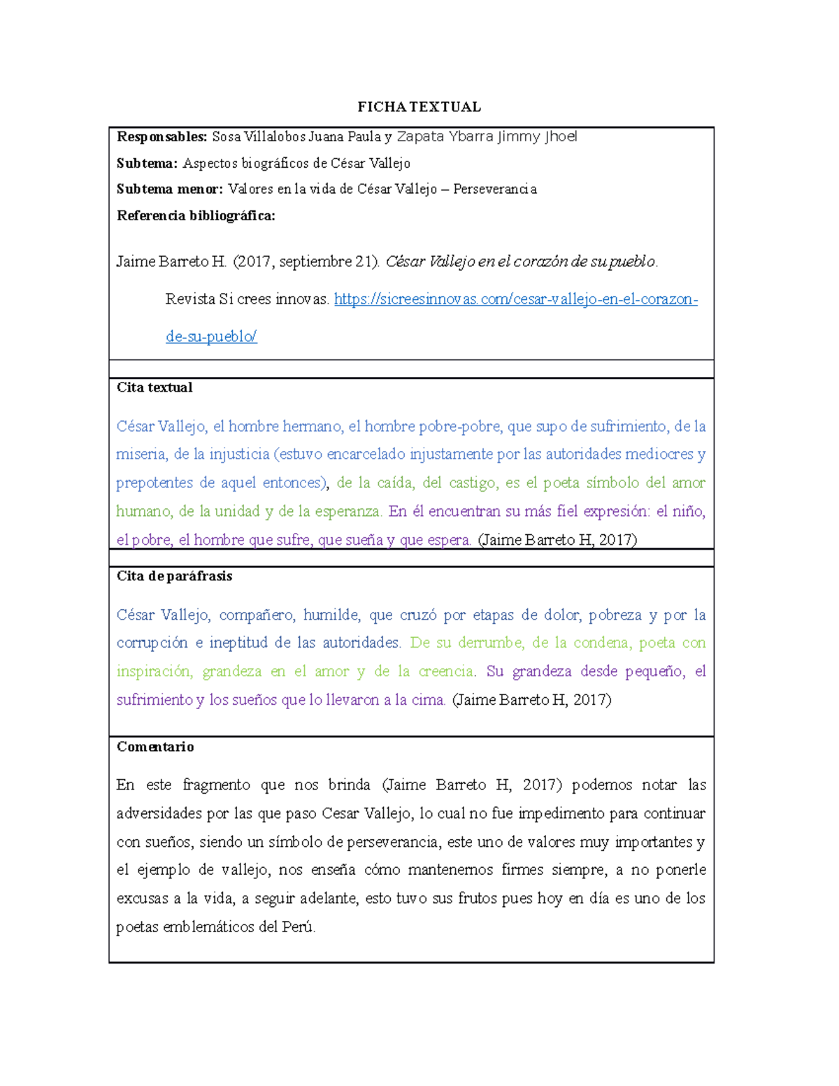 Ficha textual - Paula y jhoel version 1 - FICHA TEXTUAL Responsables ...