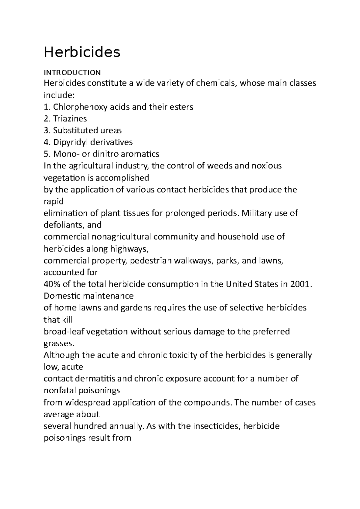 Herbicides - Herbicides INTRODUCTION Herbicides constitute a wide ...