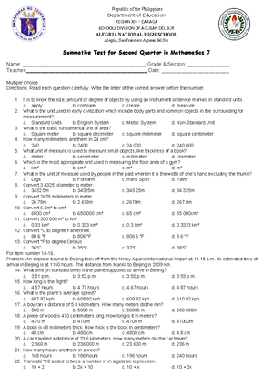 Math First Quarter Exam 2022-2023 - Republic of the Philippines ...