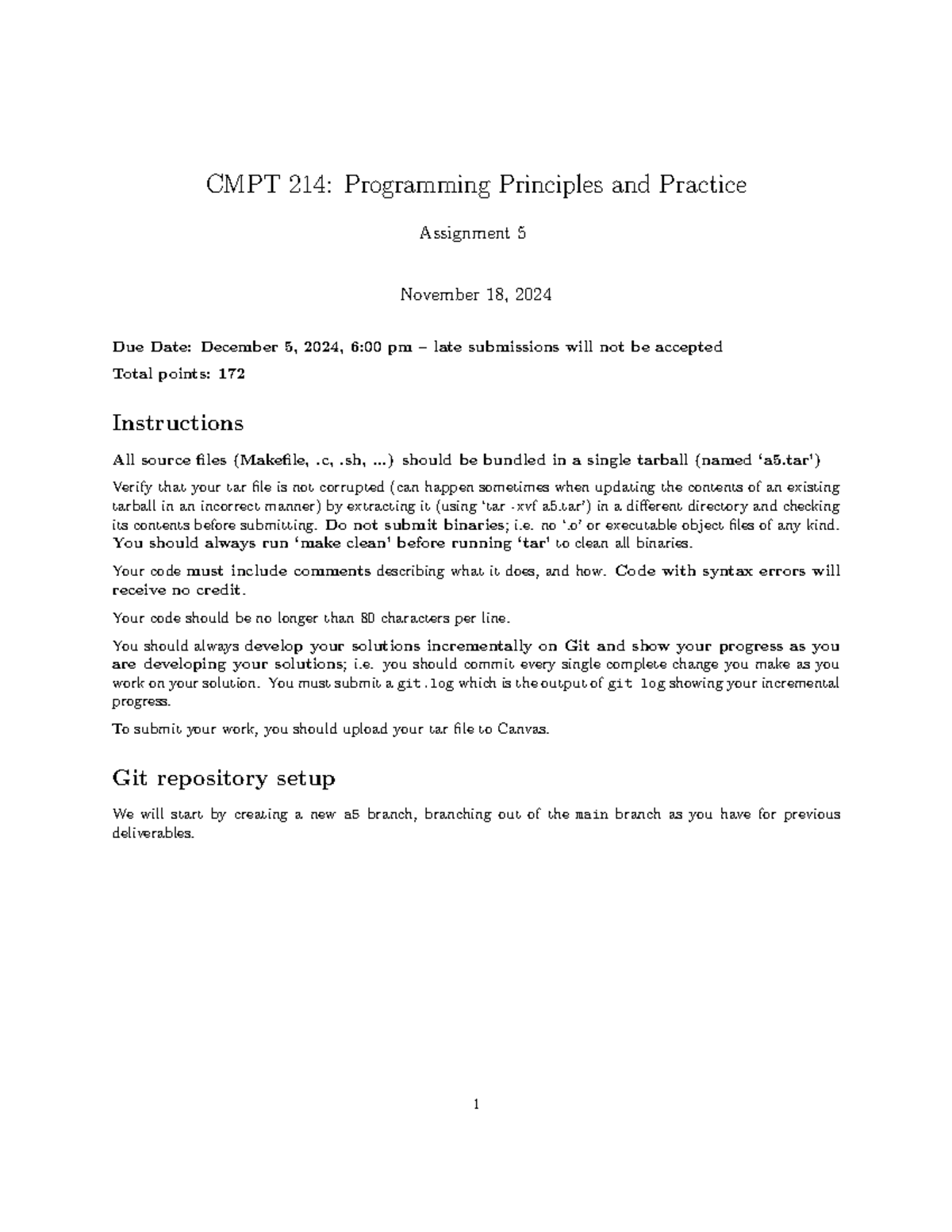 2024-Fall-a5 - assignment a5 - CMPT 214: Programming Principles and Practice Assignment 5 ...