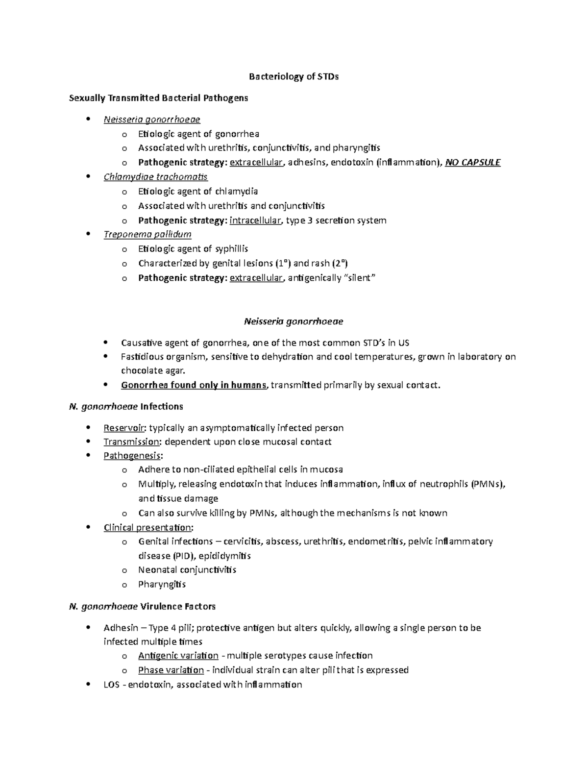 Bacteriology of STDs notes - Bacteriology of STDs Sexually Transmitted ...