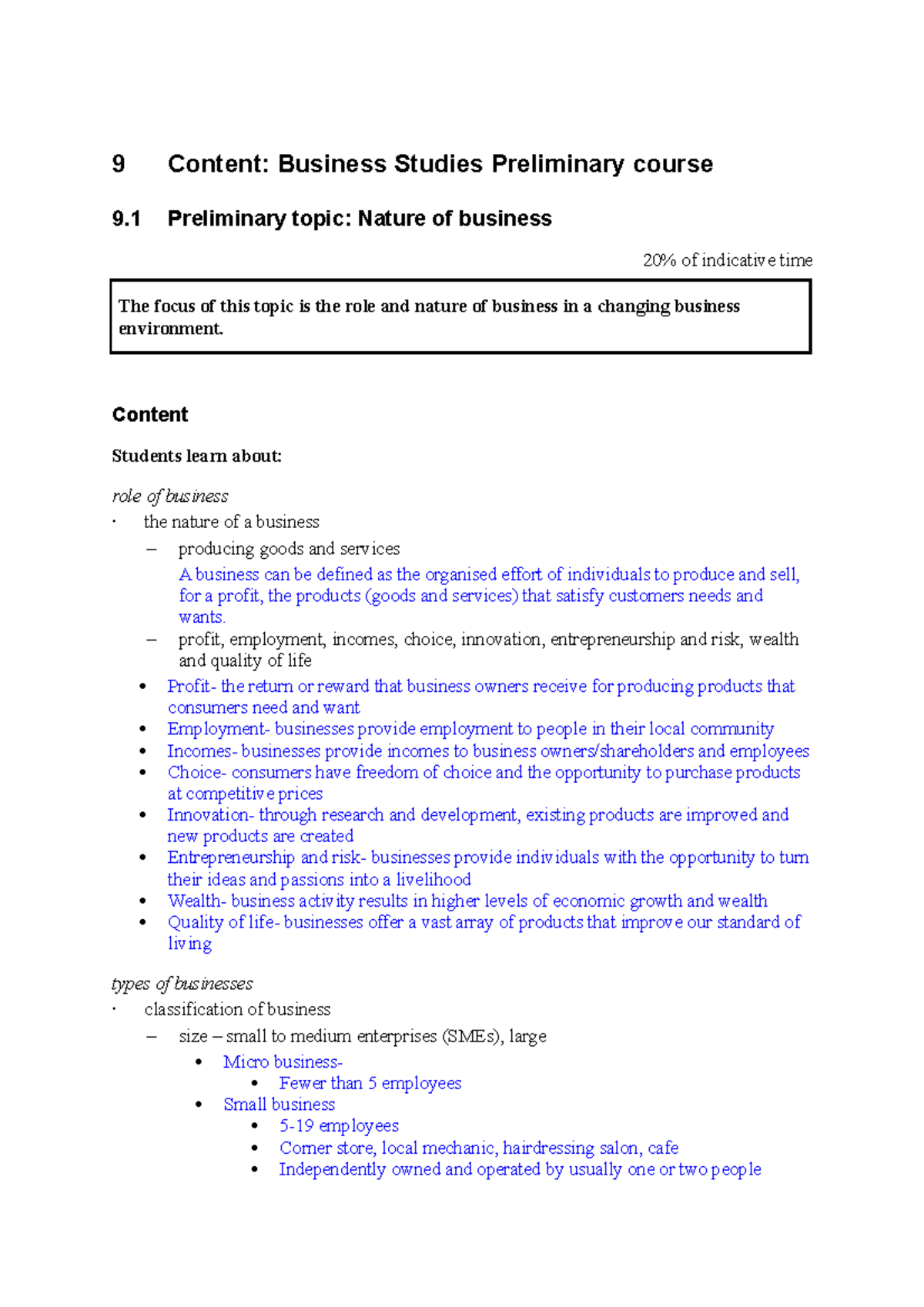 Business Prelim notes - 9 Content: Business Studies Preliminary course ...
