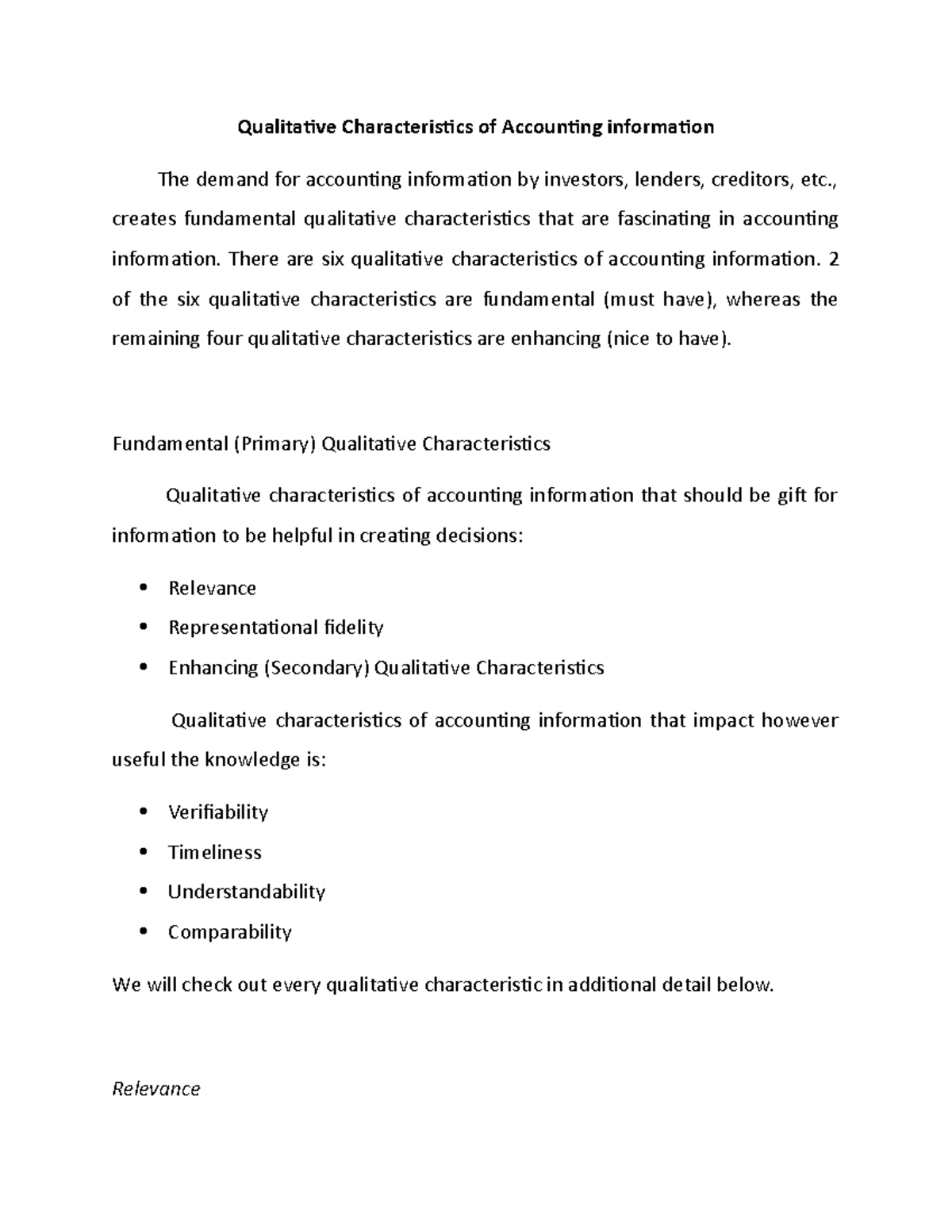 Qualitative Characteristics of Accounting information - , creates ...