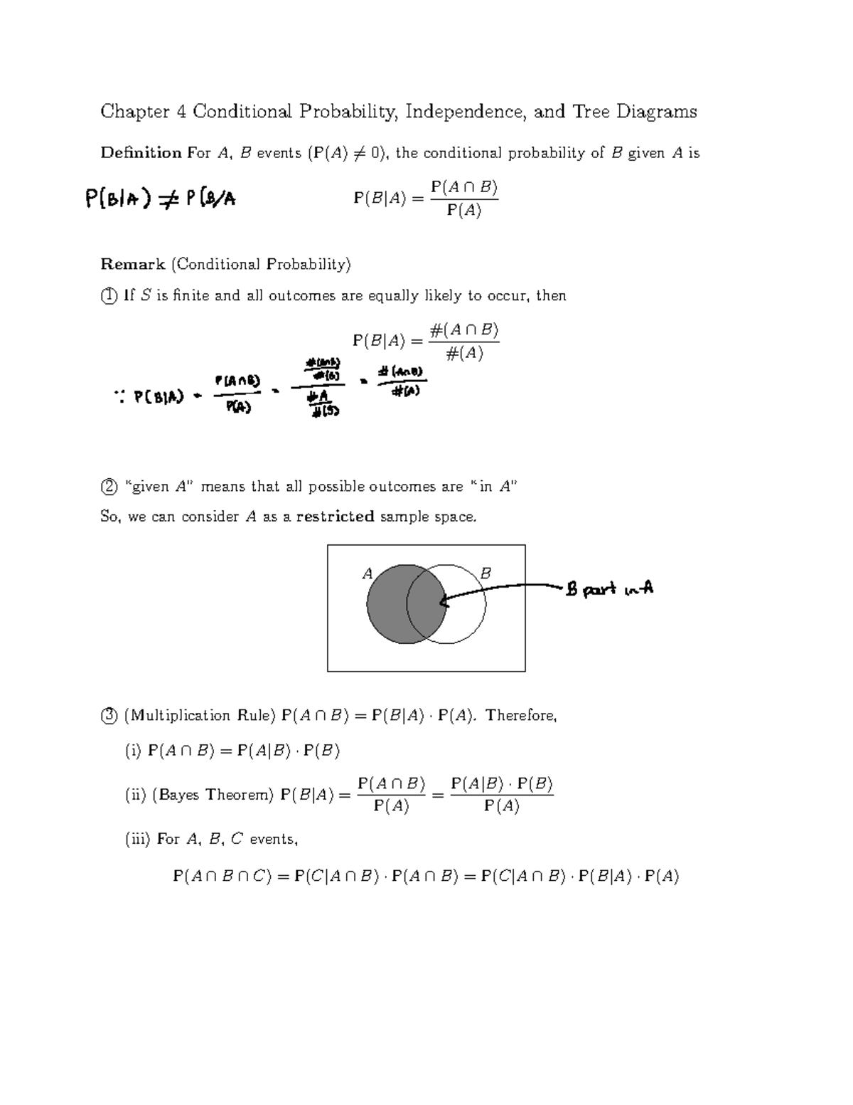 451 4 - notes taken in class - Chapter 4 Conditional Probability ...