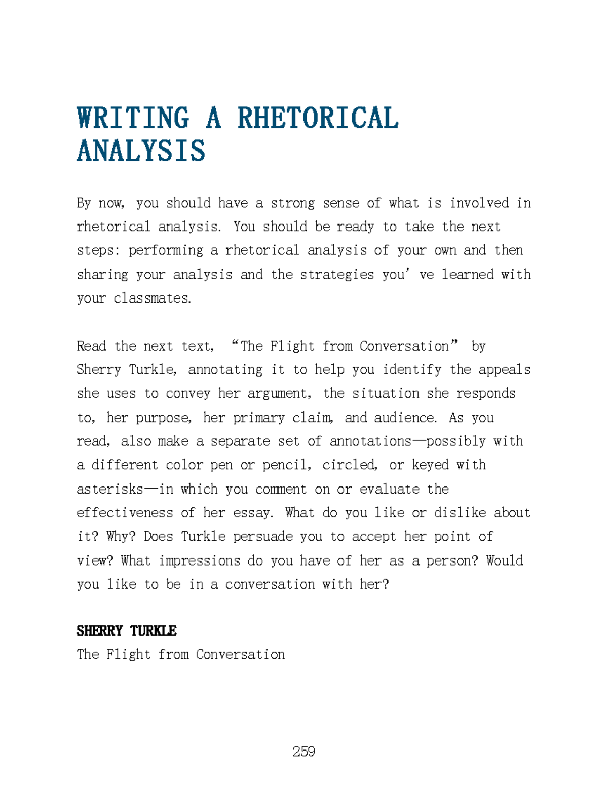 “The Flight from Conversation” by Sherry Turkle - WRITING A RHETORICAL ...