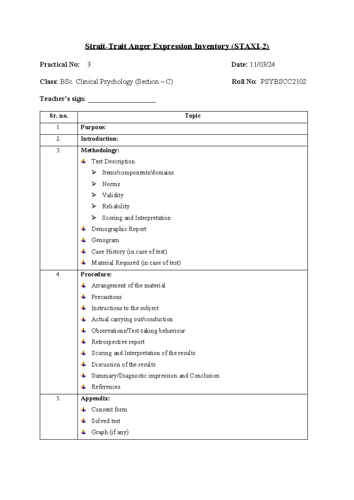 Prac 3 Staxi-2 - Practical report for STAXI-2 - Strait-Trait Anger ...
