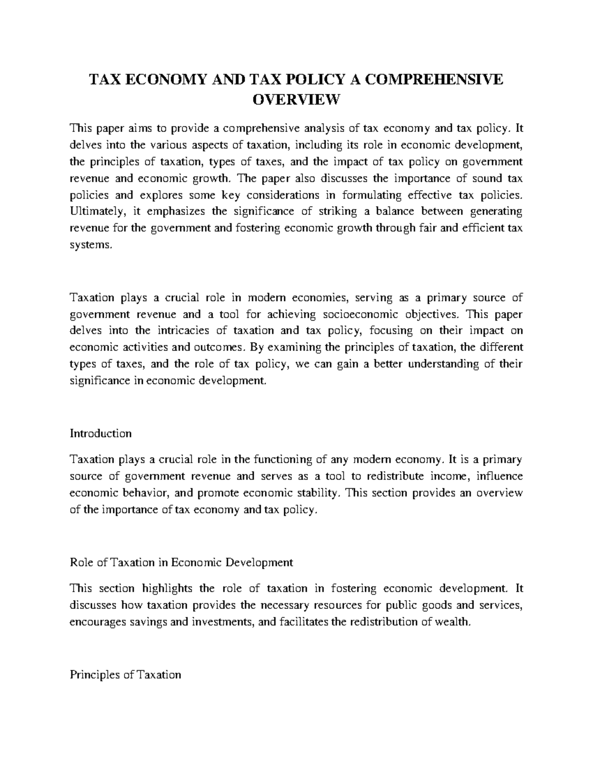 TAX Economy AND TAX Policy A Comprehensive Overview - TAX ECONOMY AND ...