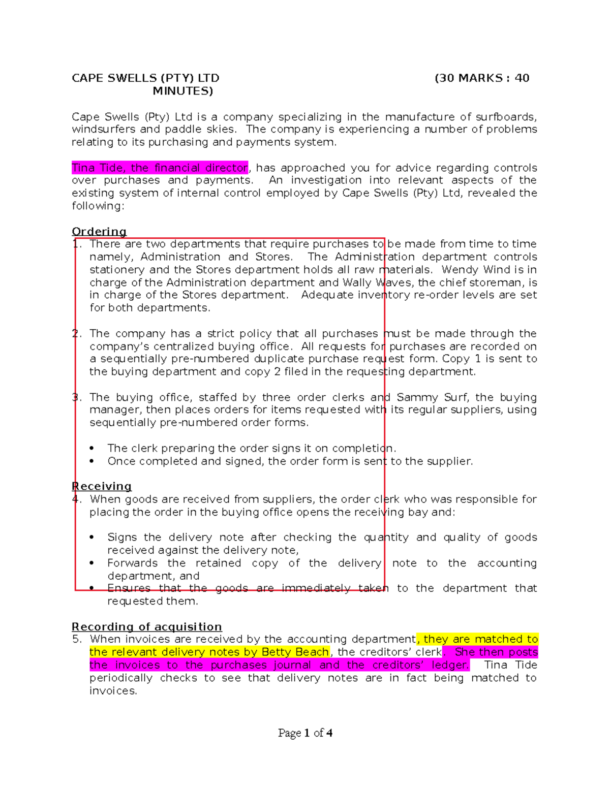 Assignment Question - Purchases and Payments 2 - CAPE SWELLS (PTY) LTD ...