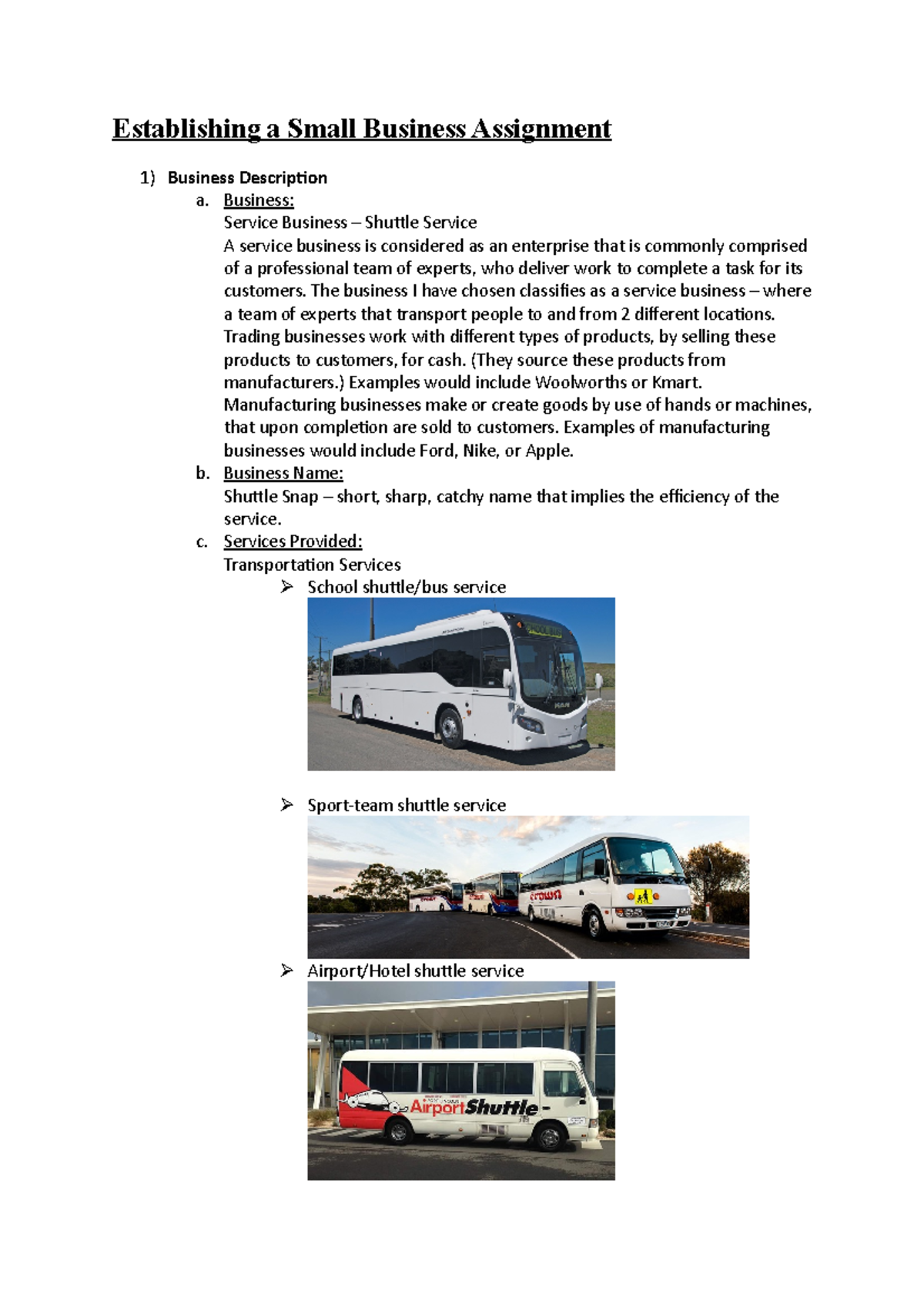 Establishing a Small Business Assignment - Establishing a Small ...