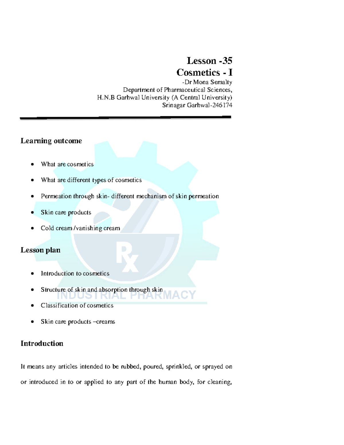 Cosmetics Introduction, absorption through skin, types of cosmetic ...