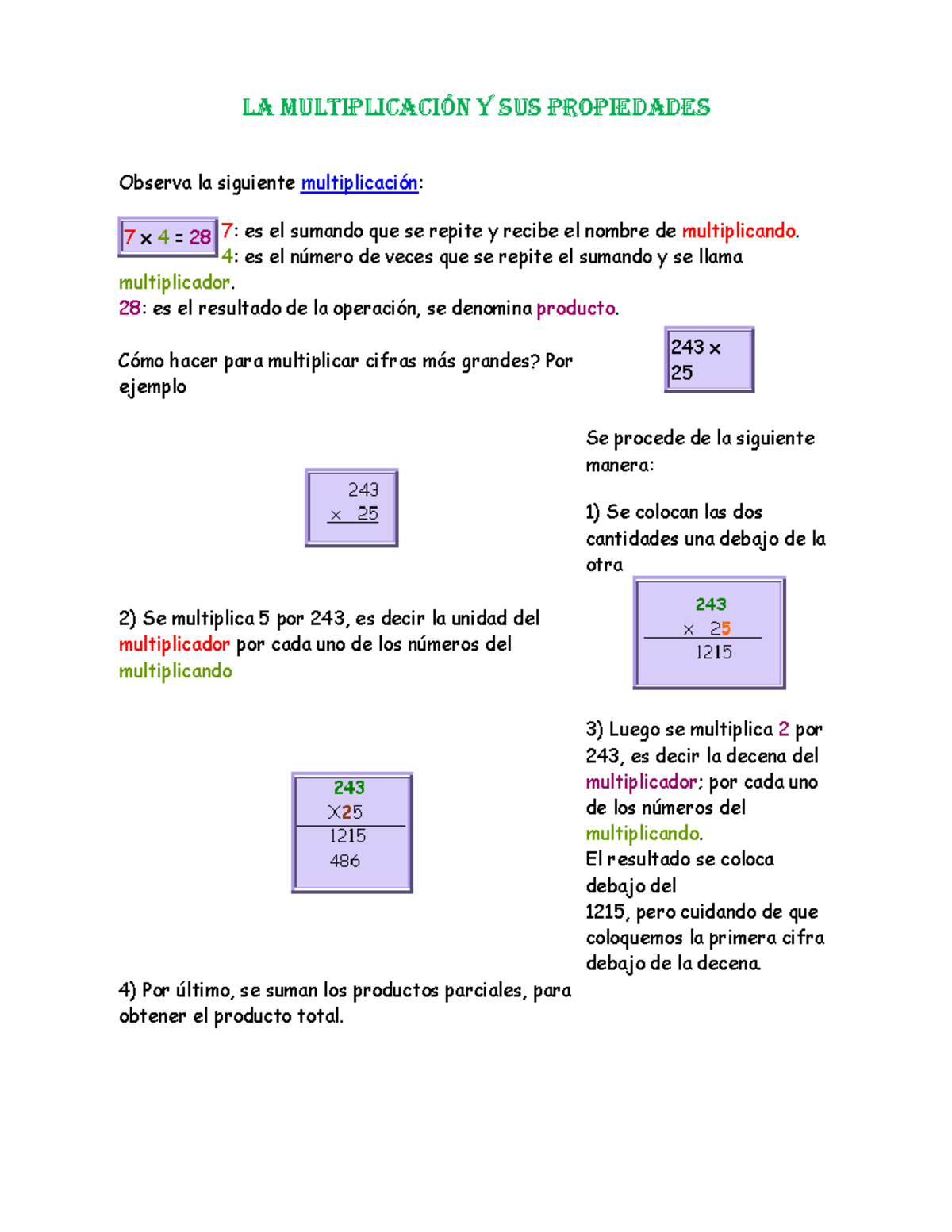 Lectura Ndeg2 Propiedades de la Multiplicacion - LA MULTIPLICACIÓN Y ...