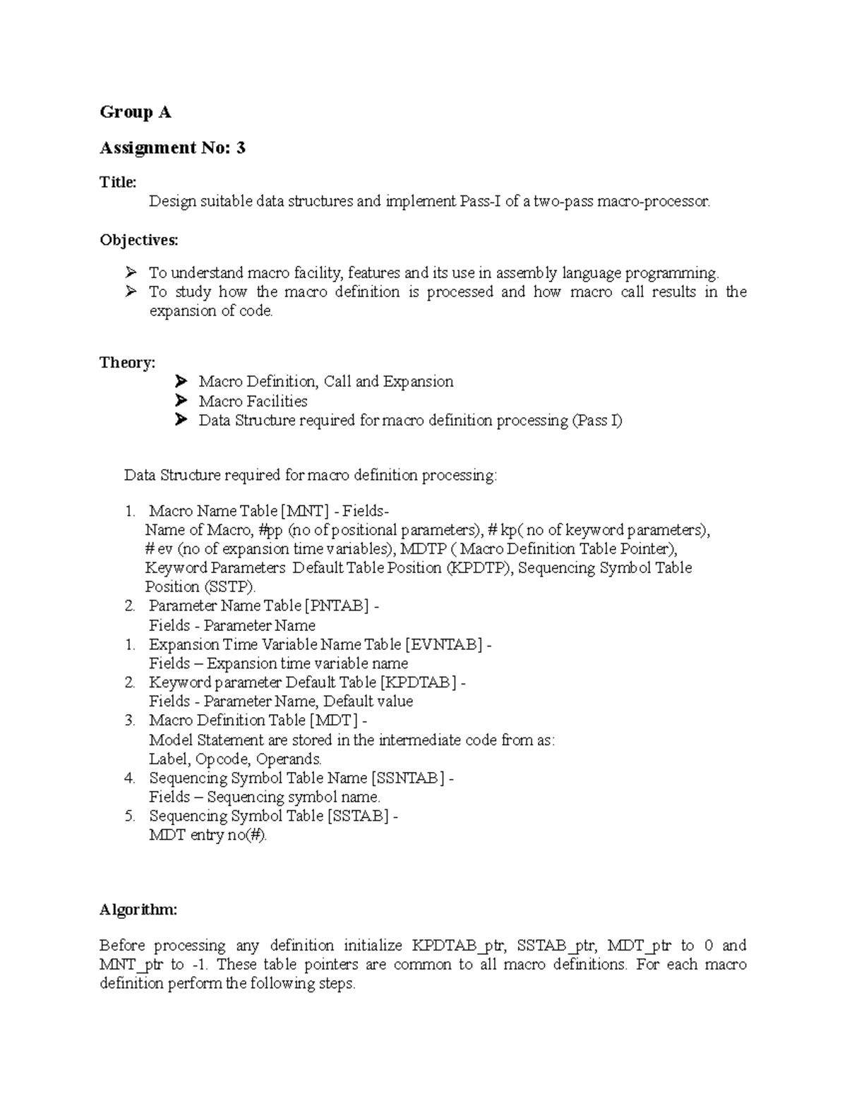 Group A 3 Pass one of macro - Group A Assignment No: 3 Title: Design ...