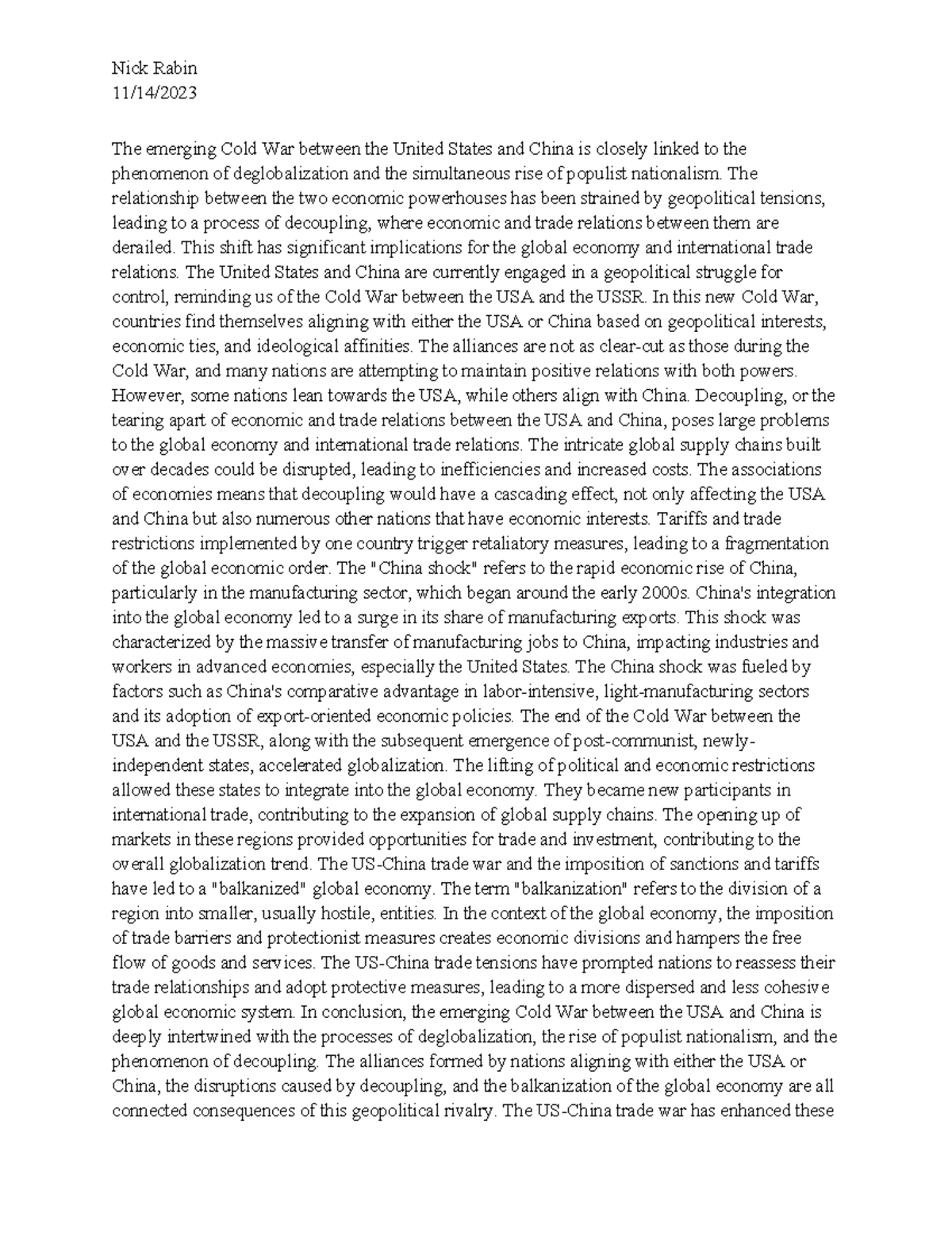 Reading annotation #8 - Nick Rabin 11/14/ The emerging Cold War between ...