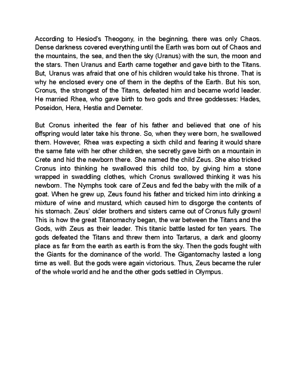 Theogony Clash of the Titans - According to Hesiod’s Theogony, in the ...