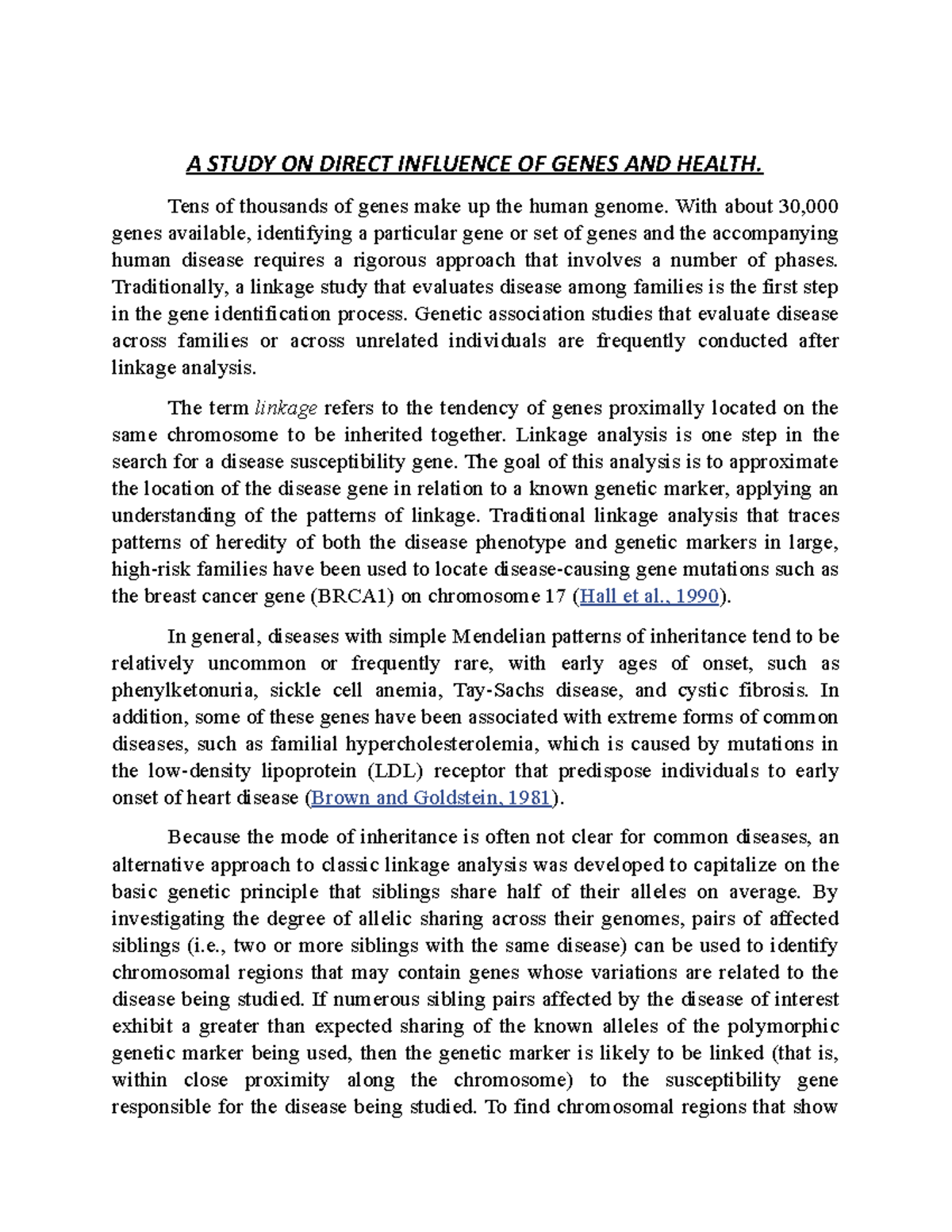 A Study ON Direct Influence OF Genes AND Health - A STUDY ON DIRECT ...