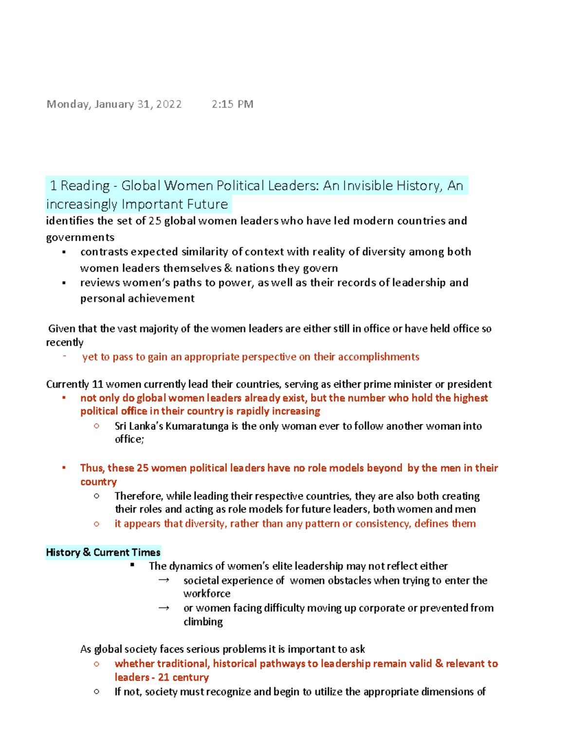 1 Reading - Global Women Political Leaders An Invisible History, An ...