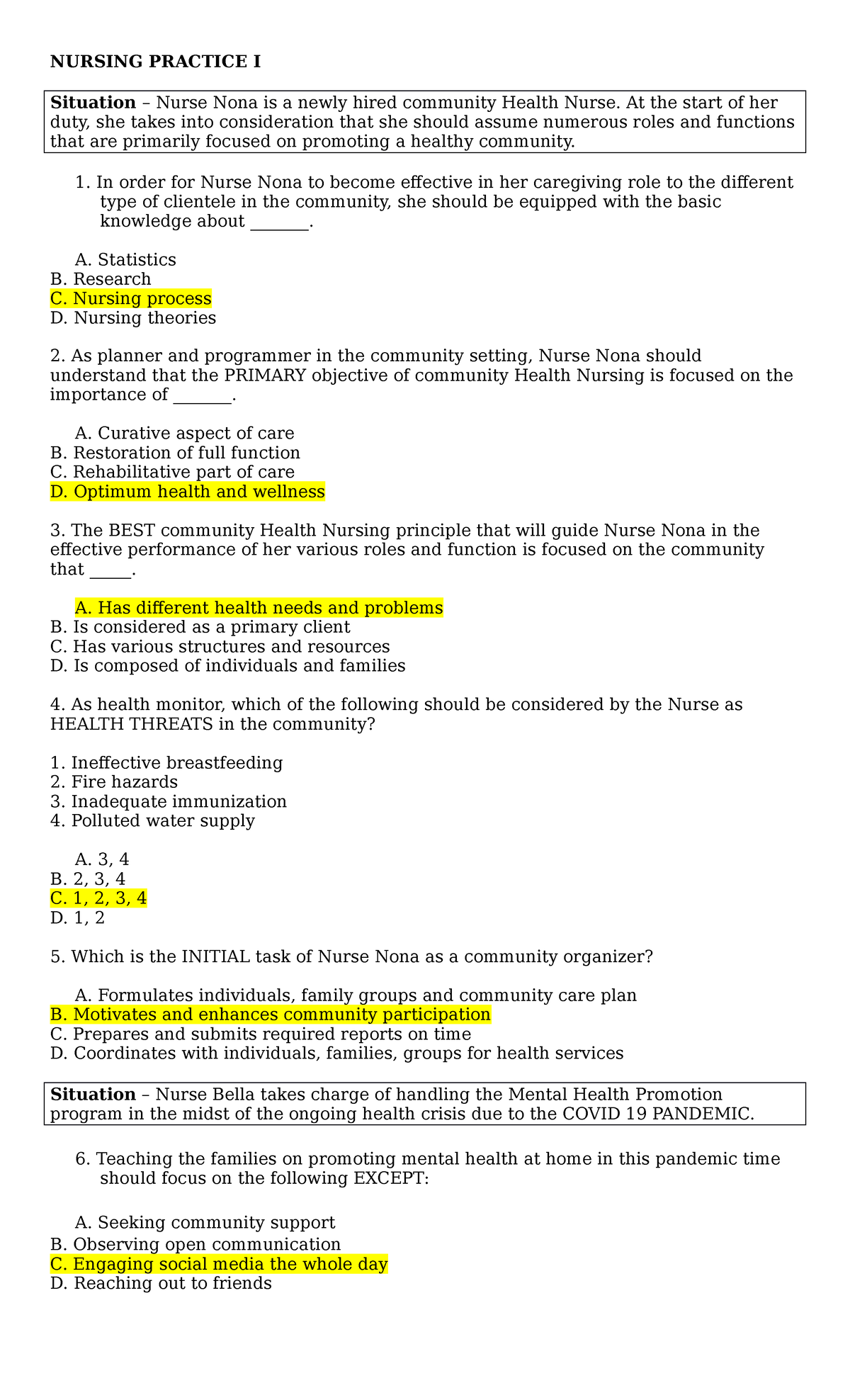 2021 November Highlighted - NURSING PRACTICE I Situation – Nurse Nona ...