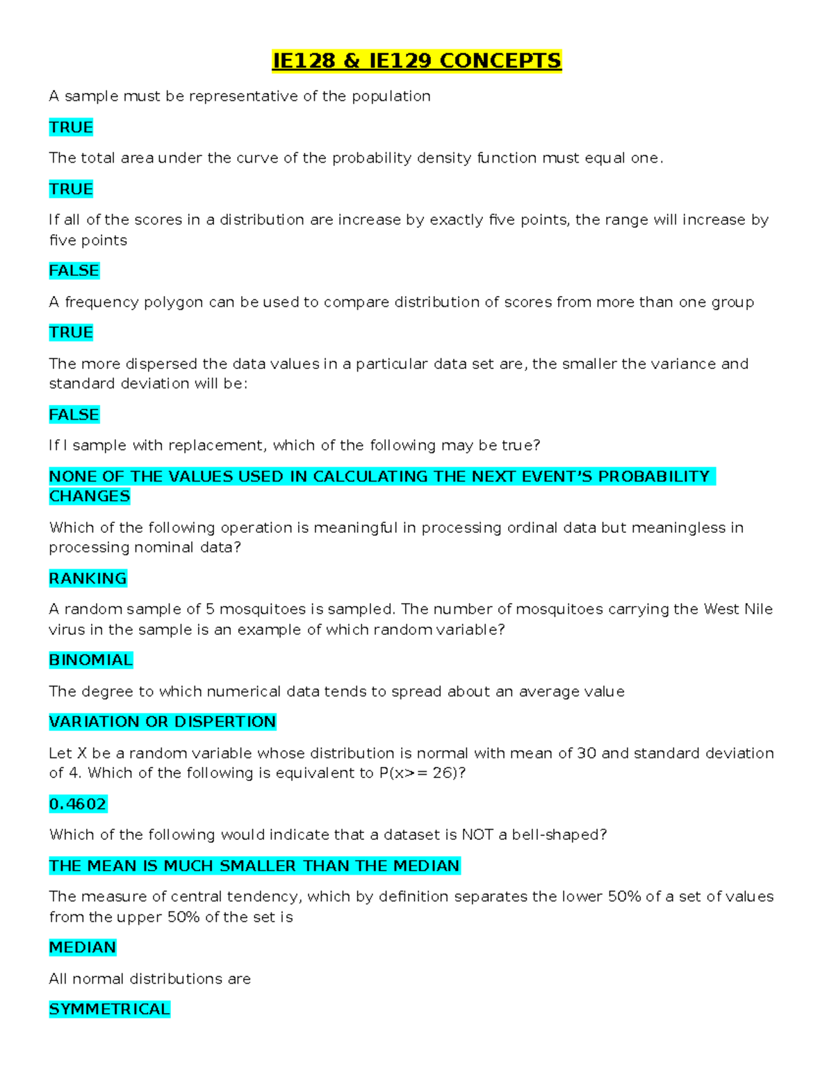 FOR EXIT ertyui - IE128 & IE129 CONCEPTS A sample must be ...