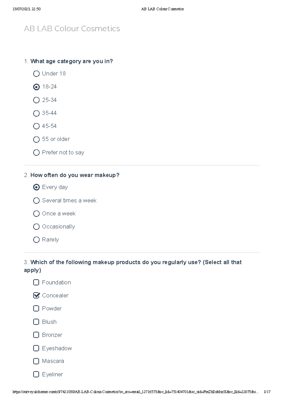 AB LAB Colour Cosmetics Survey - MARK2084 - UNSW Sydney - Studocu