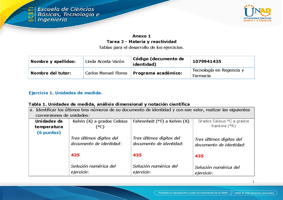 Tarea 2 Acosta Linda Quimica - Anexo 1 Tarea 2 - Materia y reactividad Tablas para el desarrollo ...