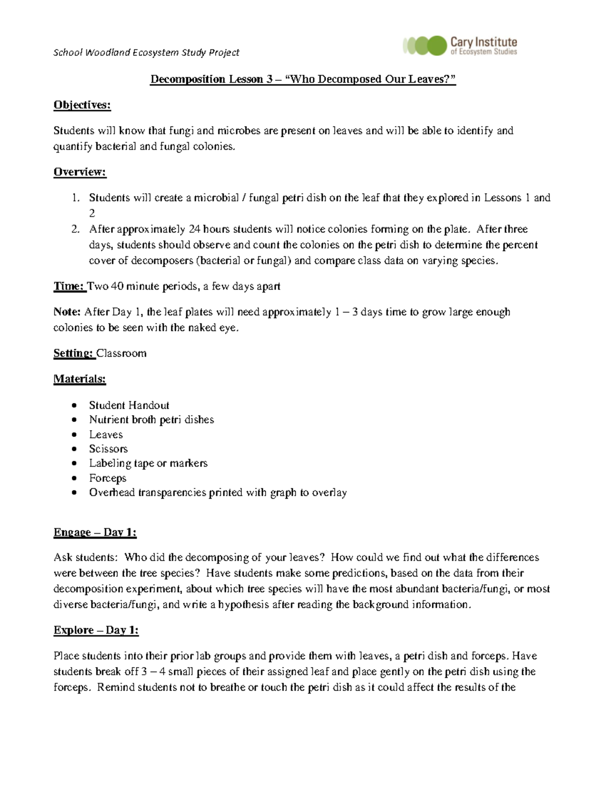 Decomp lesson plan3 - Decomposition Lesson 3 – “Who Decomposed Our ...