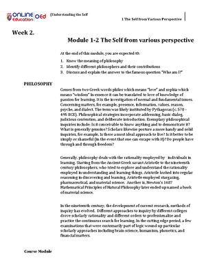 Module 1 of Understanding THE SELF - Module 1: Understanding the Self ...