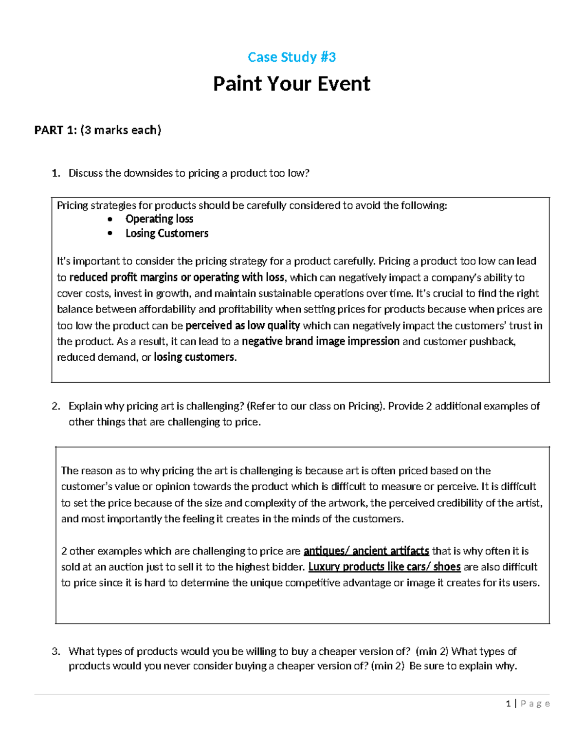 Case Study 3 Pricing Paint Your Event - Group 4 - Case Study Paint Your ...