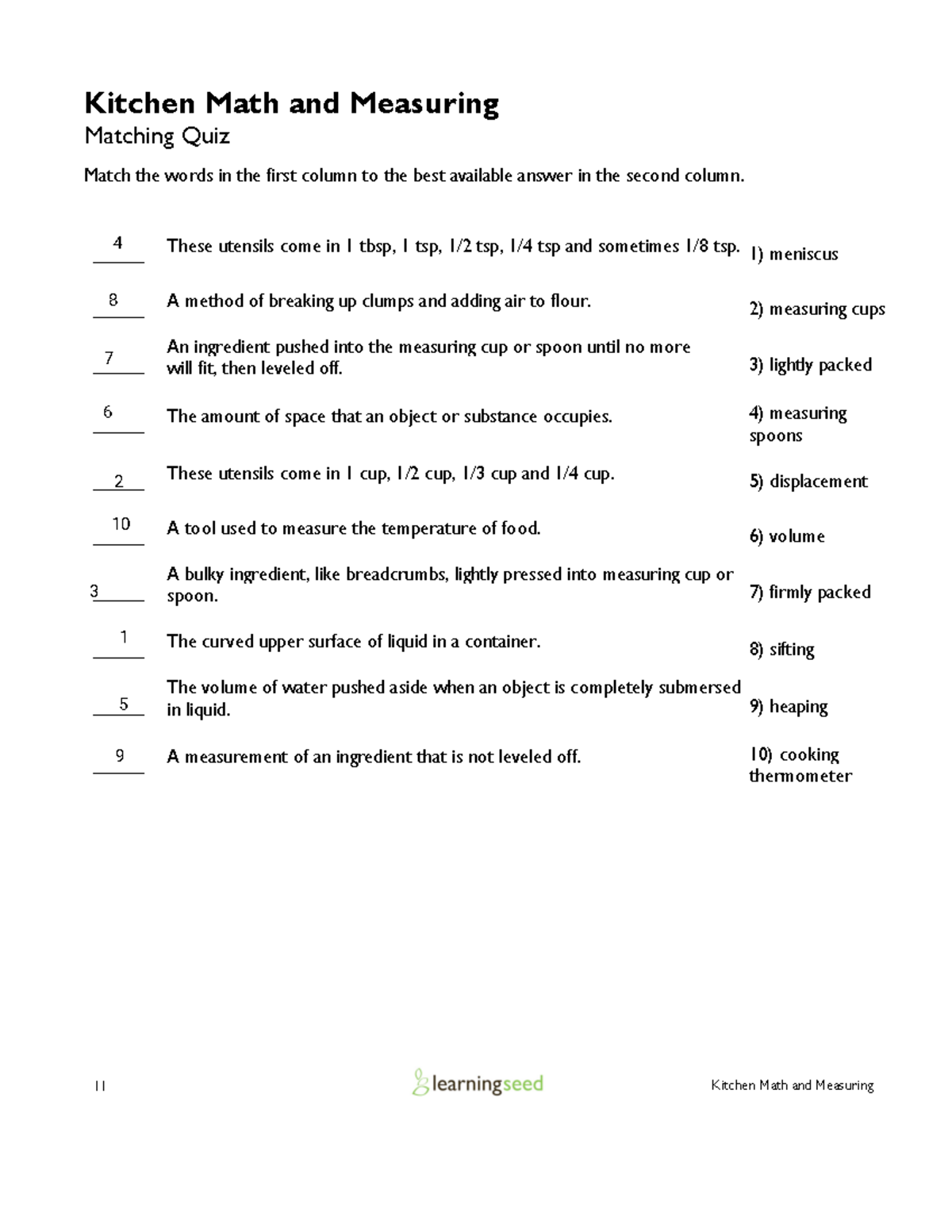 Kami Export - 1241 Kitchen Math and Measuring Guide - 11 Kitchen Math ...