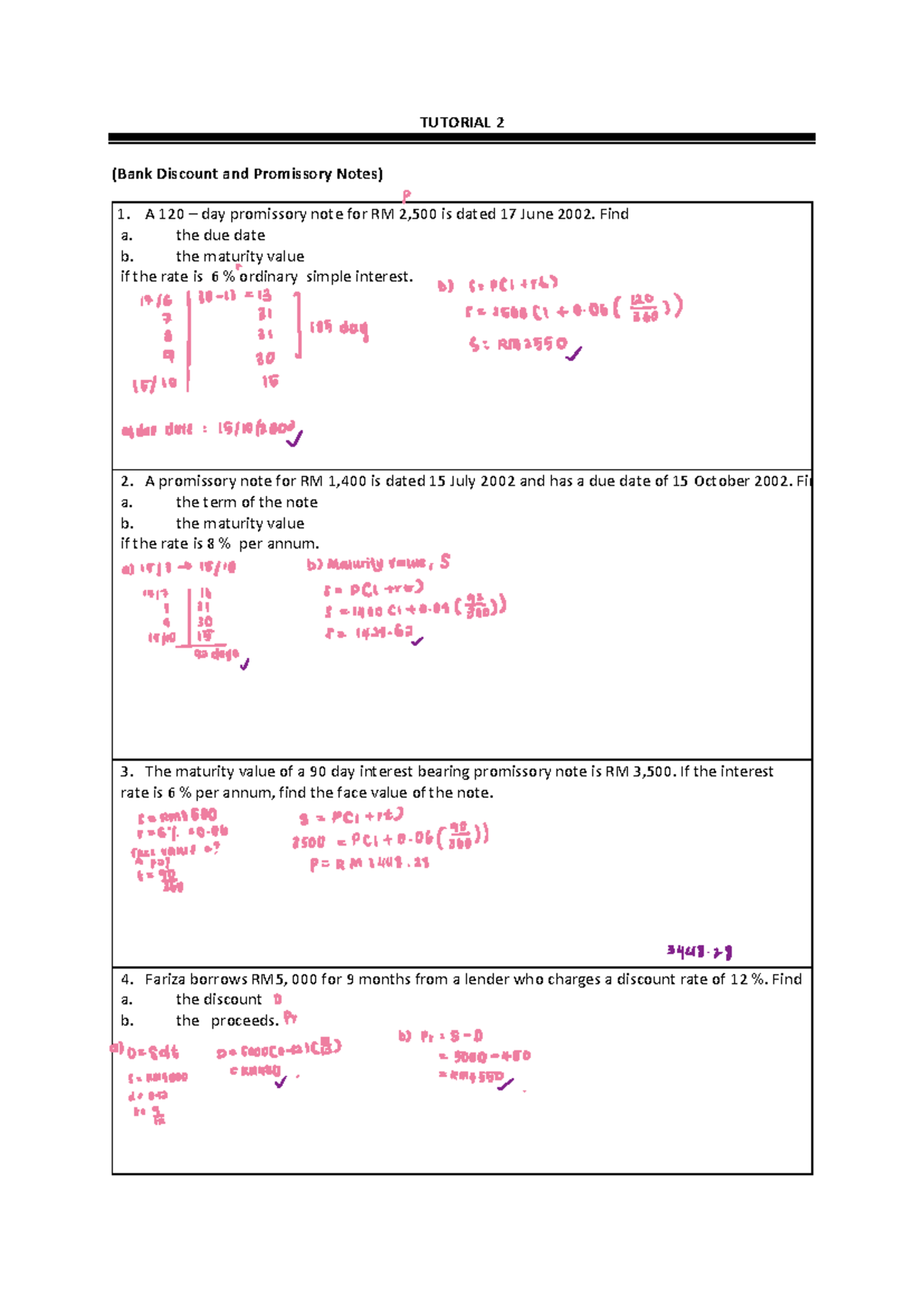 Chapter 2 - TUTORIAL 2 (Bank Discount and Promissory Notes) A 120 – day ...