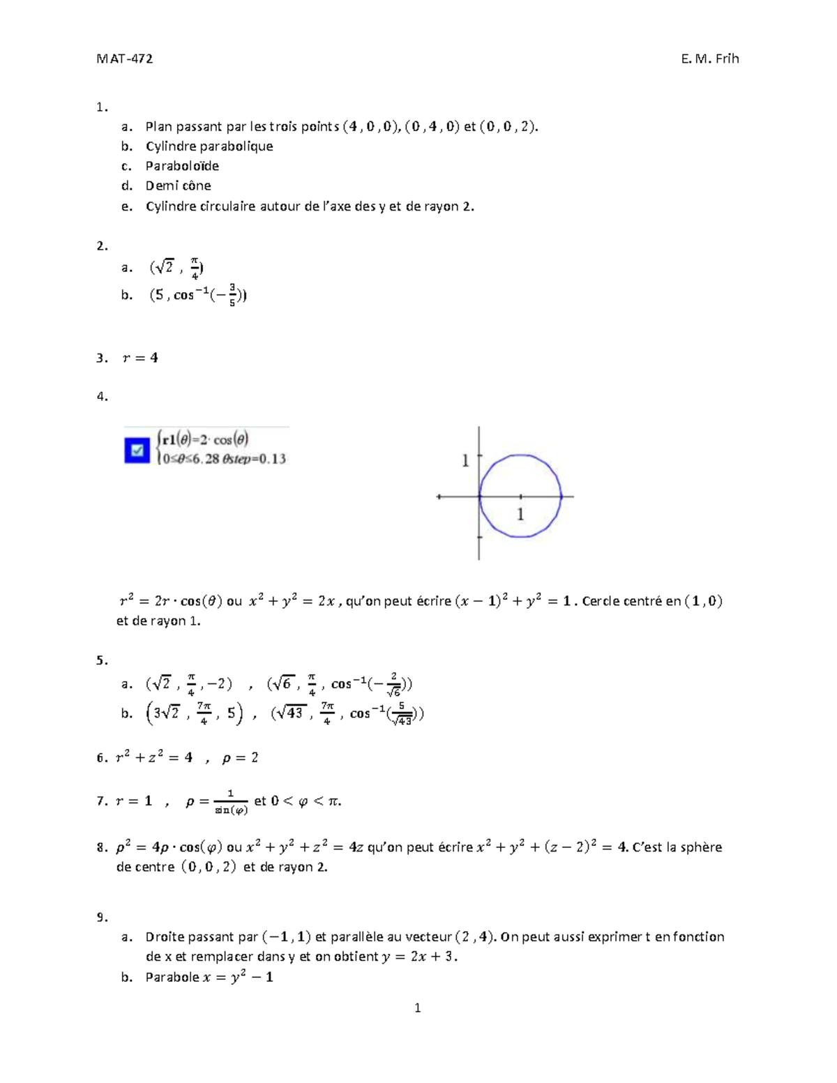 Exercices solutions partie 2 - 1. a. Plan passant par les trois points ...