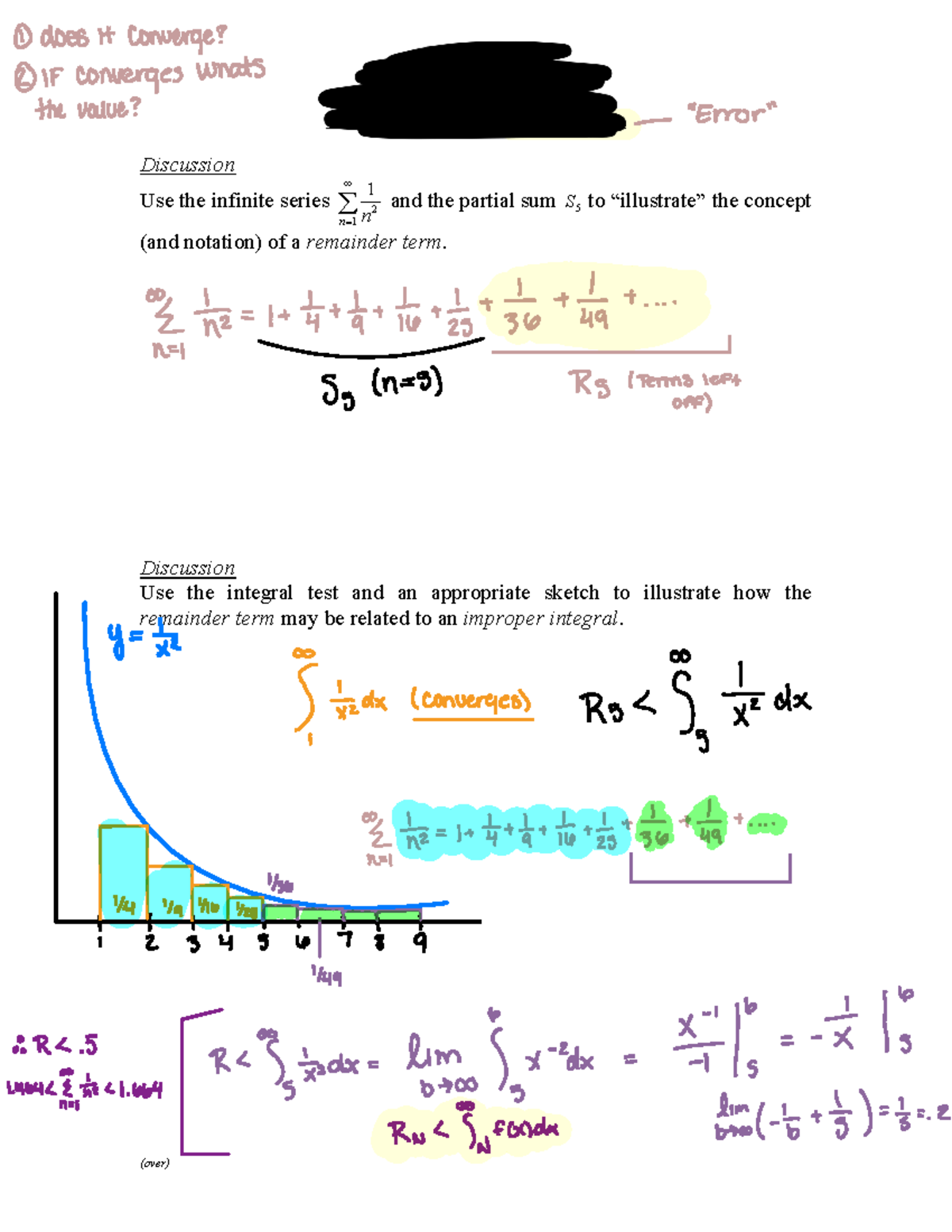 The Integral Test And The Remainder Term - Ball High School A.P BC The ...