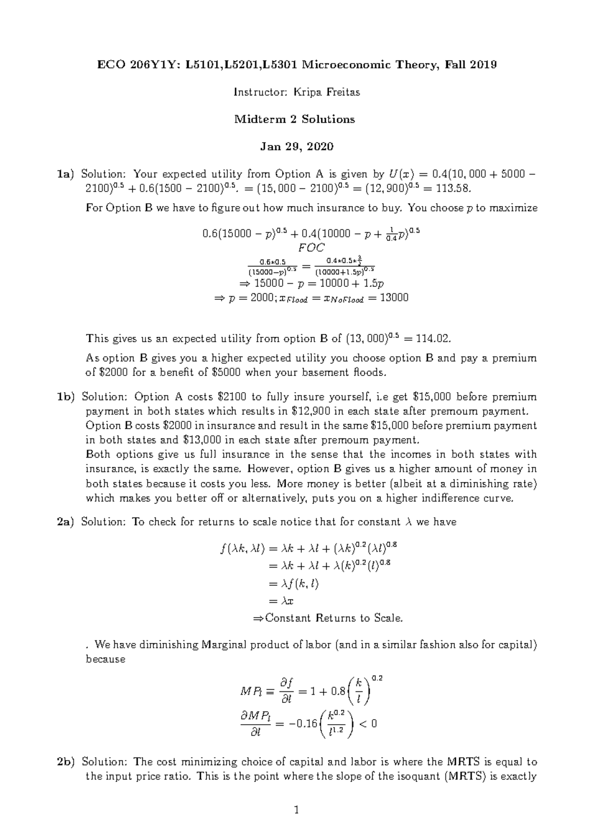 ECO206 Fall 2019 Midterm 2 Solutions - ECO 206Y1Y: L5101,L5201,L5301 ...
